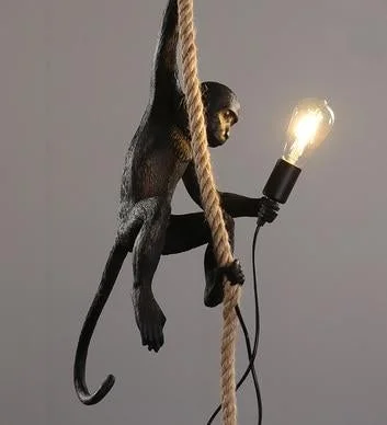 Modern Black Monkey Lamp Hemp Rope Pendant Lights American Country ...
