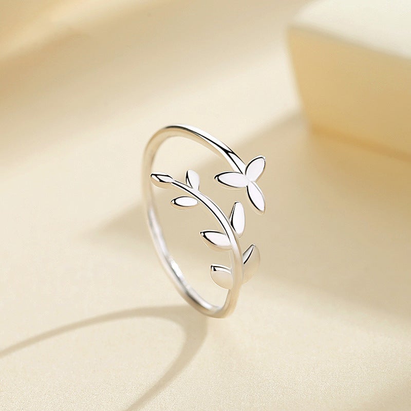 Creative Wrap Around Leaf Ring Open Adjustable Cross Leaf Ring