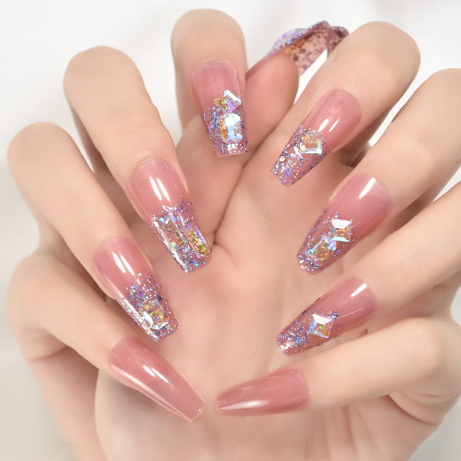 Churchf Transparent Glitter French Press on False Nails Medium Squoval ...