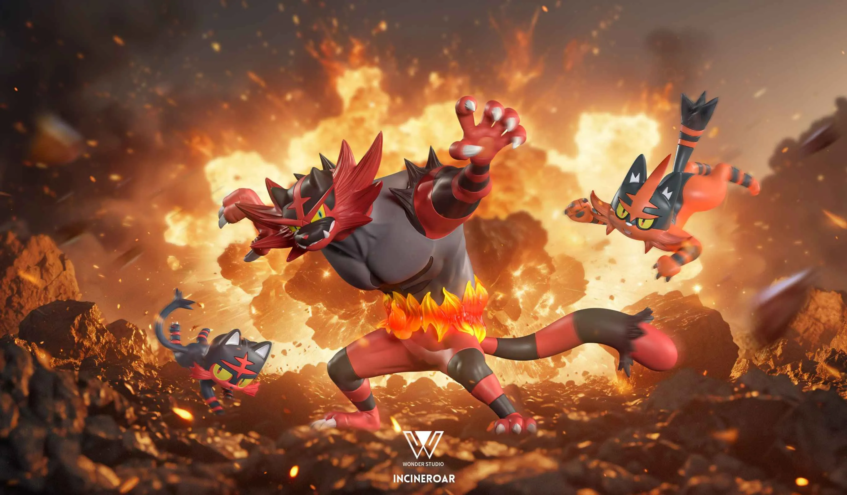 1/20 Scale World Zukan Evolution of Incineroar Set - Pokemon Statue ...