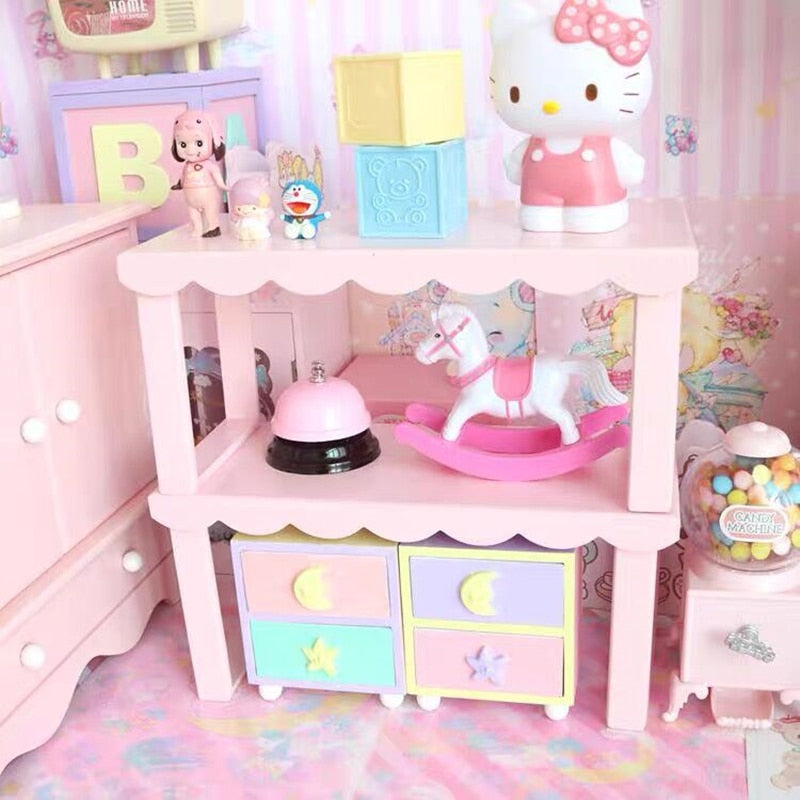Lovely pink shelf Storage for dolls collection girls cosmetic display ...