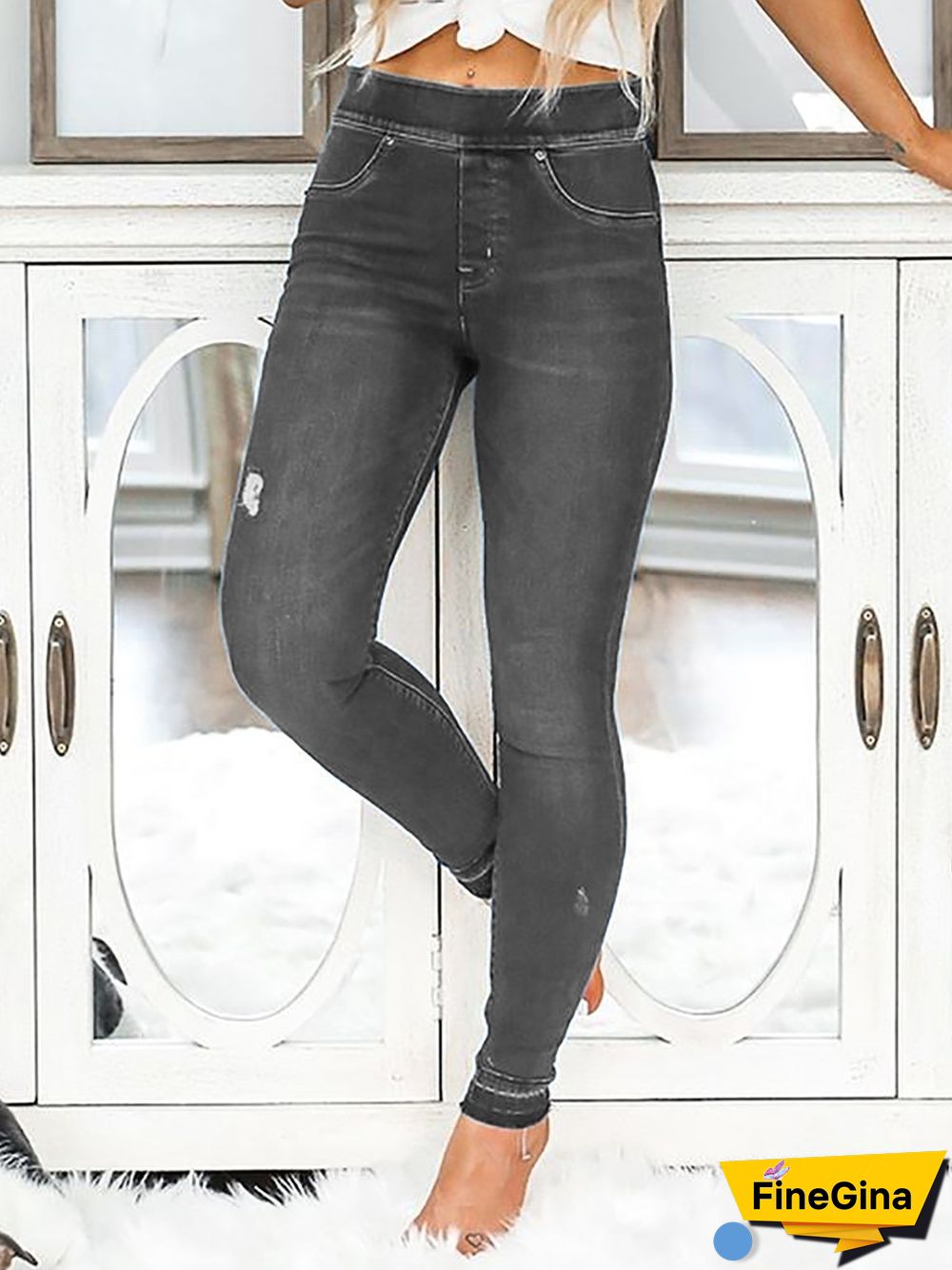 FineGina Big Stretchy Plus Size Jeans Denim Jeans Slim Leggings