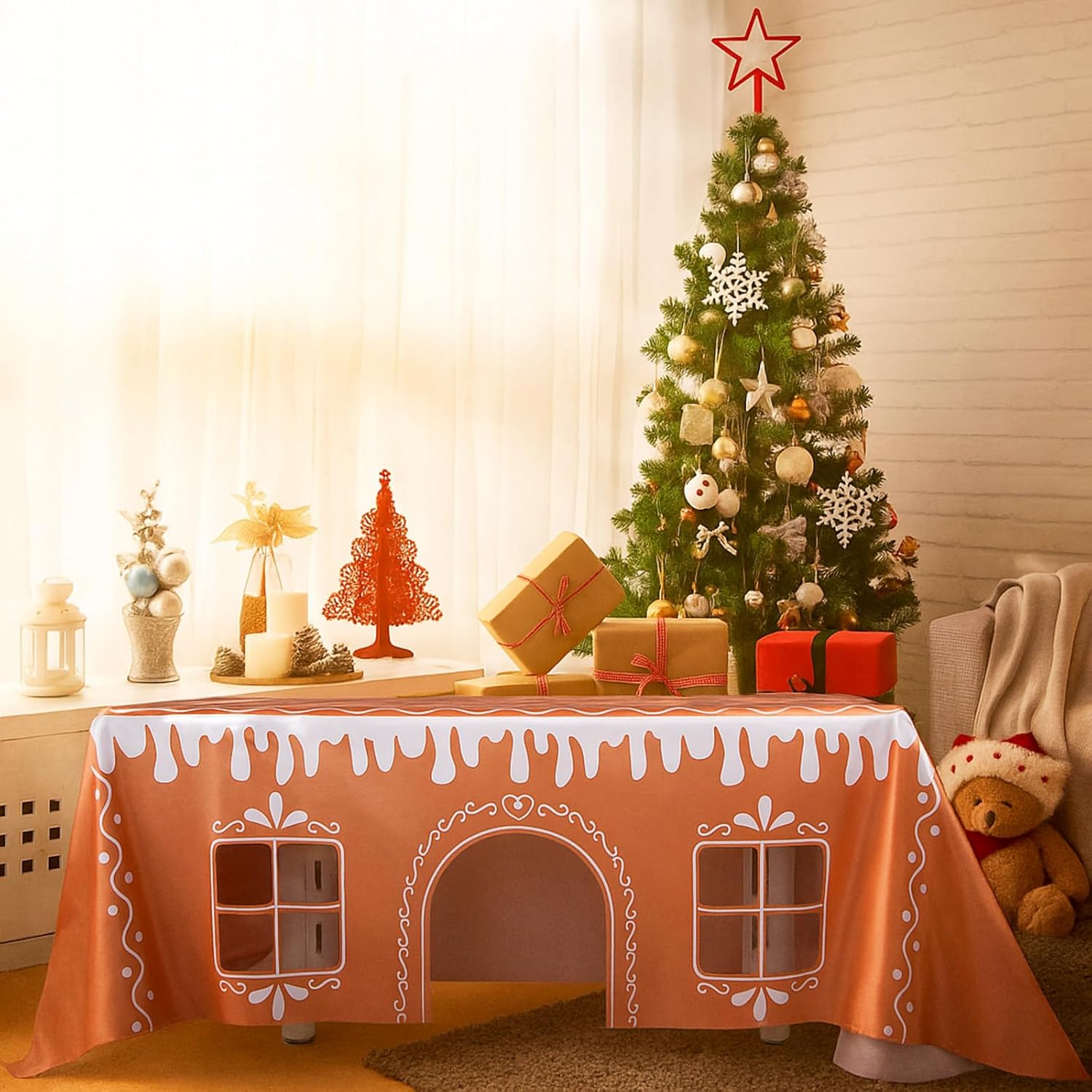 Tobehighest Christmas Tablecloth Gingerbread Playhouse