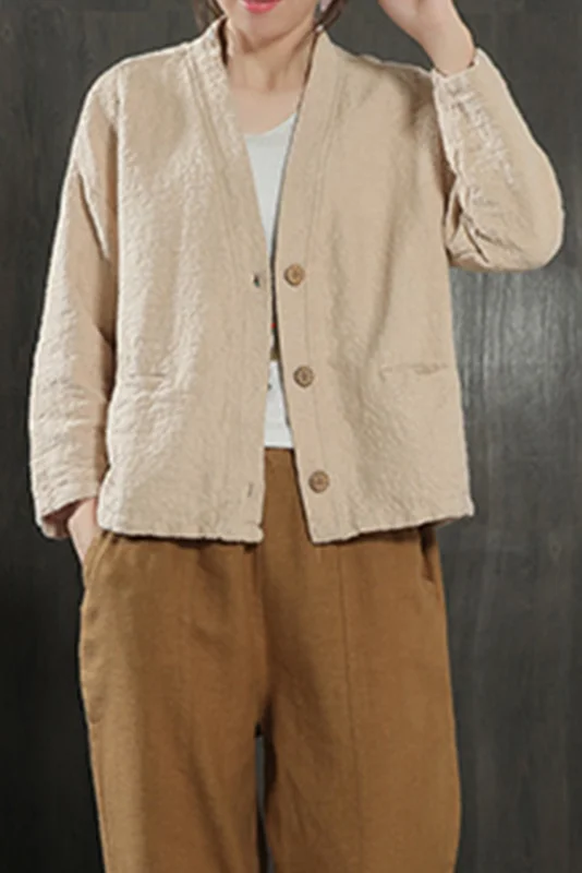 2021 V-neck Cotton & Linen Thin Long-sleeved Jacket