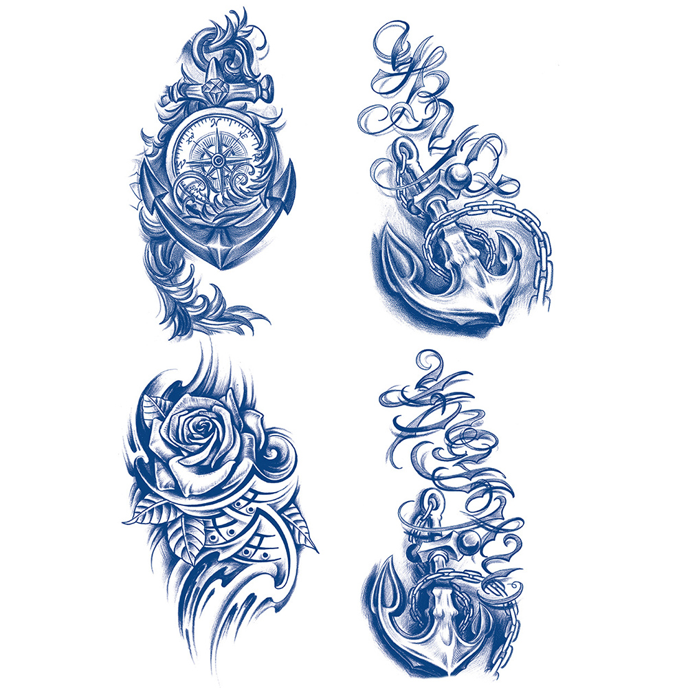 4 Sheet Compass Rose Anchor Extra Large Semi-Permanent Tattoo