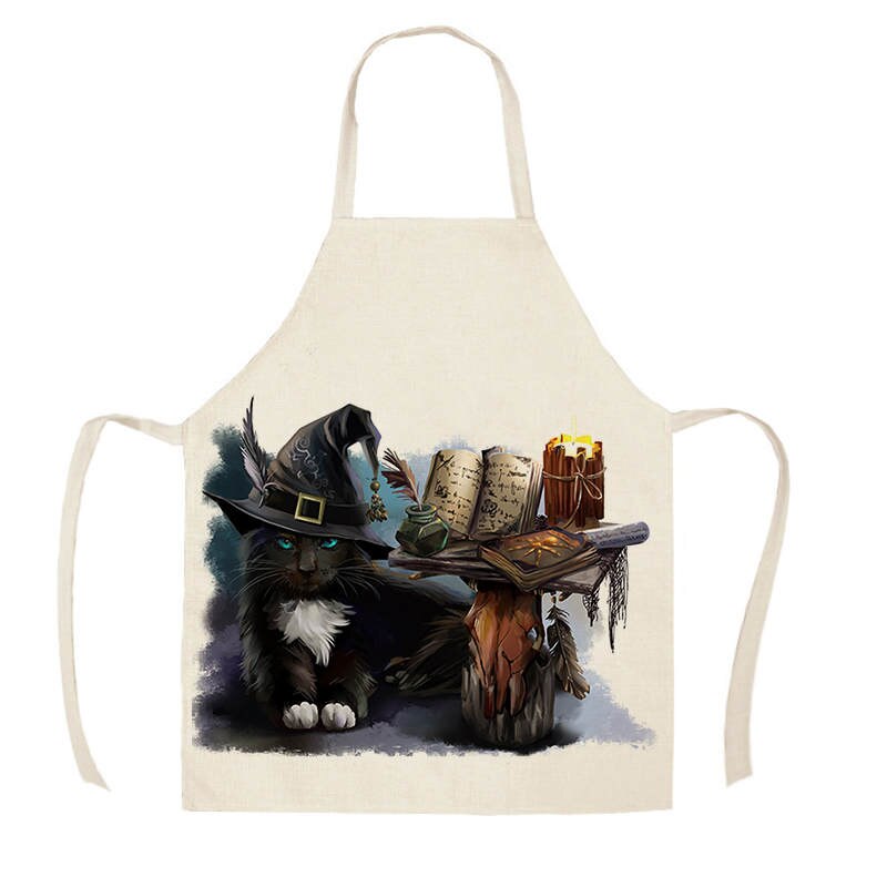 Linen Kitchen Apron - Cute Cat