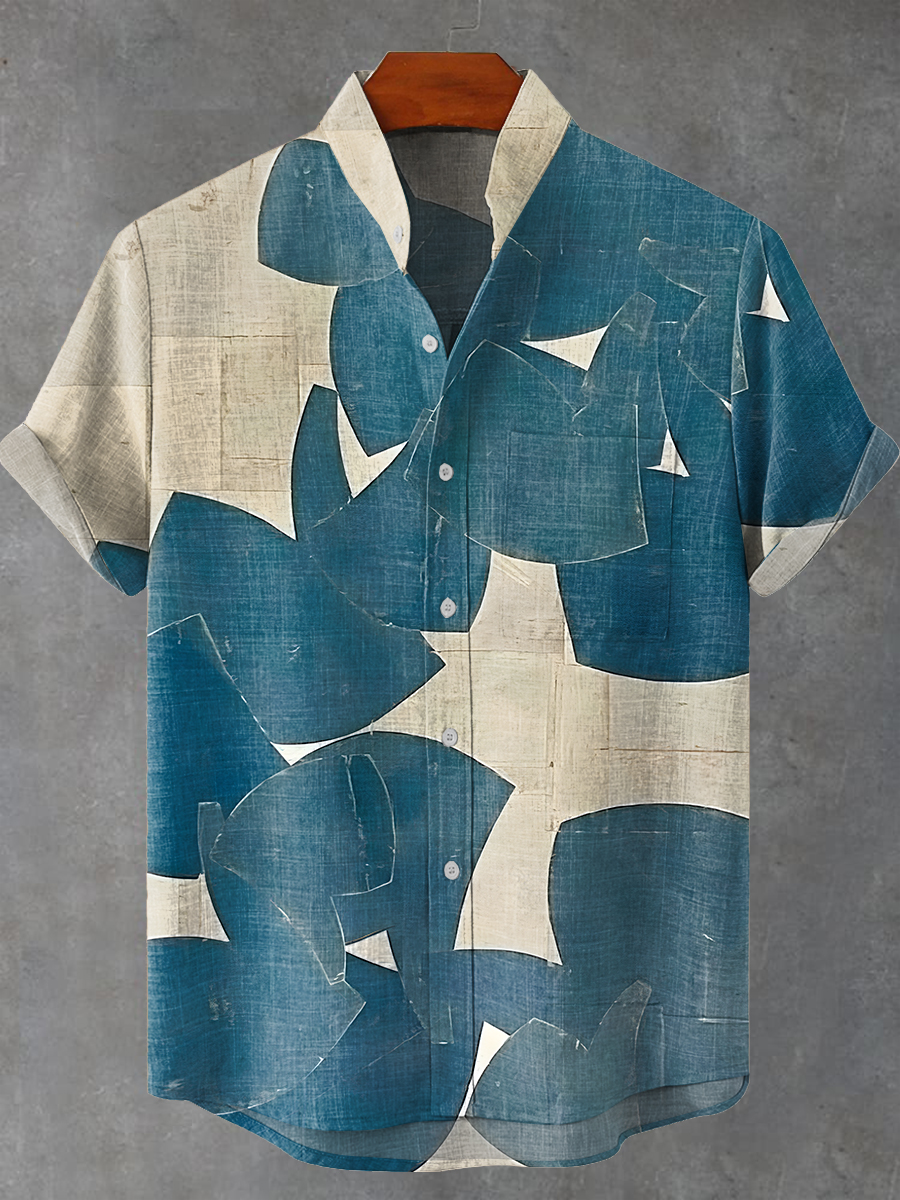 Vintage Texture Art Print Casual 100% Cotton Shirt