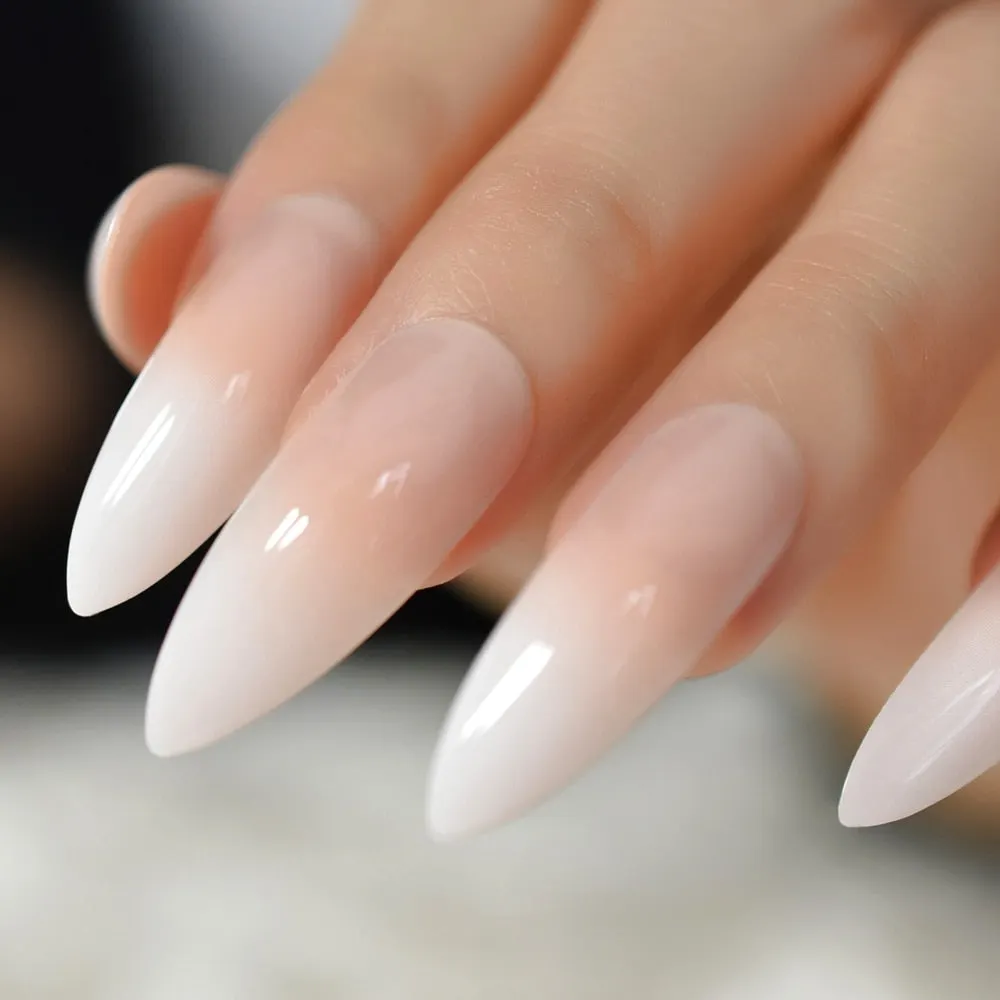 Ombre French Ballerina Fake Nail Gradeint Natural Coffin False Nails ...