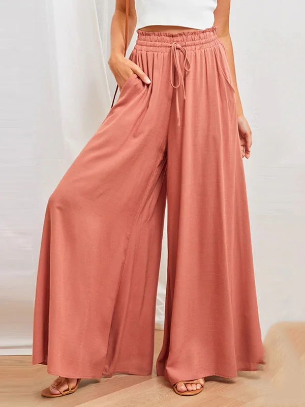 High-Waisted Loose Drawstring Pants with Elastic Waist and Pockets