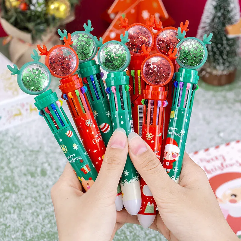 5PCS Christmas 10 Random Color Elk Cartoon Santa Claus Ballpoint Pen