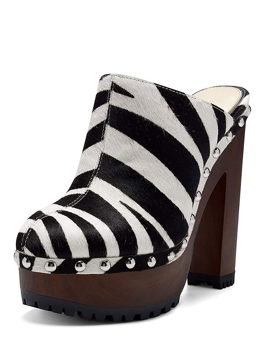 Black & White Zebra Print Platform Lug Sole Women Mules Shoes