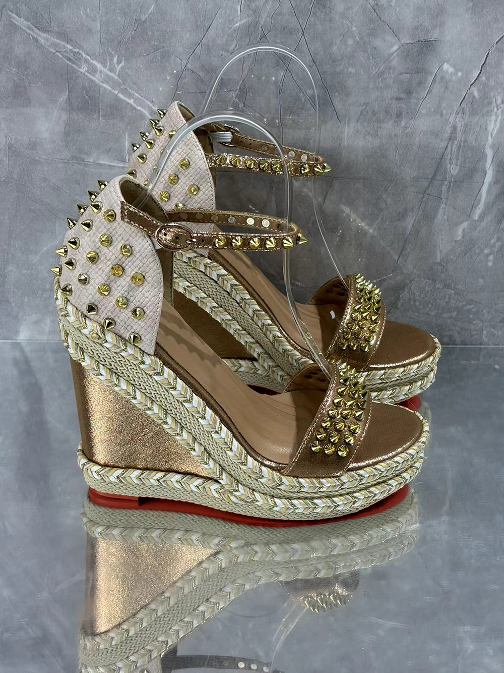 110mm/4.33 Inch Women's Platform Wedge Black Pumps Silver Pyramid Spike ...