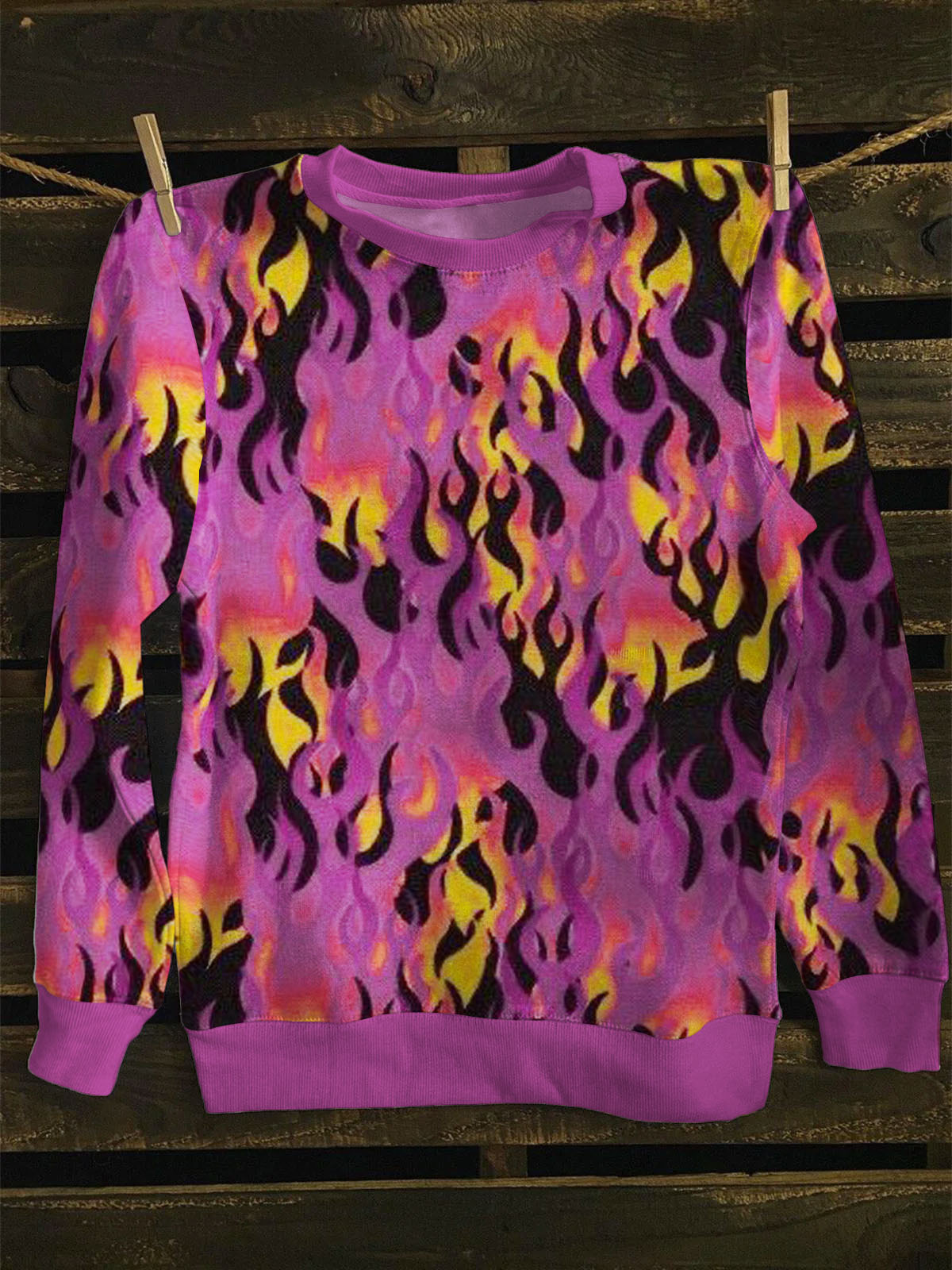 Unisex Abstract Flame Streak Print Long Sleeve Sweatshirt