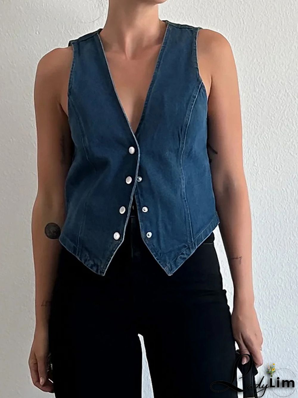 V Neck Denim Vest Tank Top - Ladylim