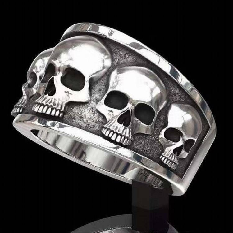 Gothic 925 Sterling Silver Three Skull Ring