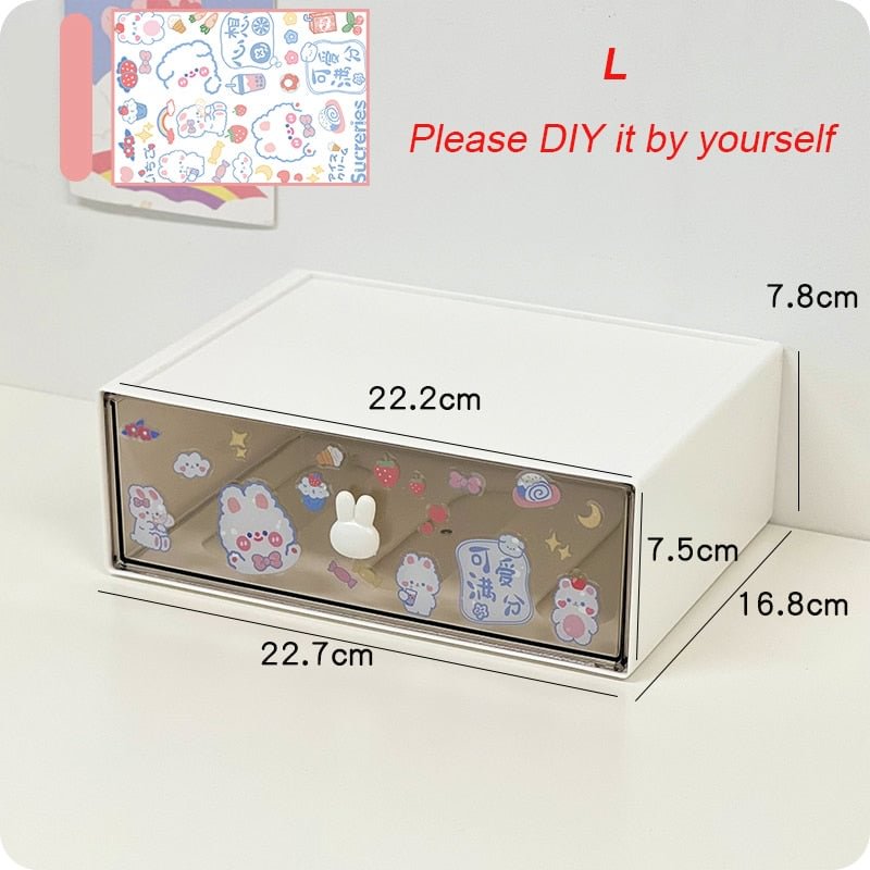 Yickyue Kawaii Desk Organizer Drawer With Sticker Cute Plastic Clear ...