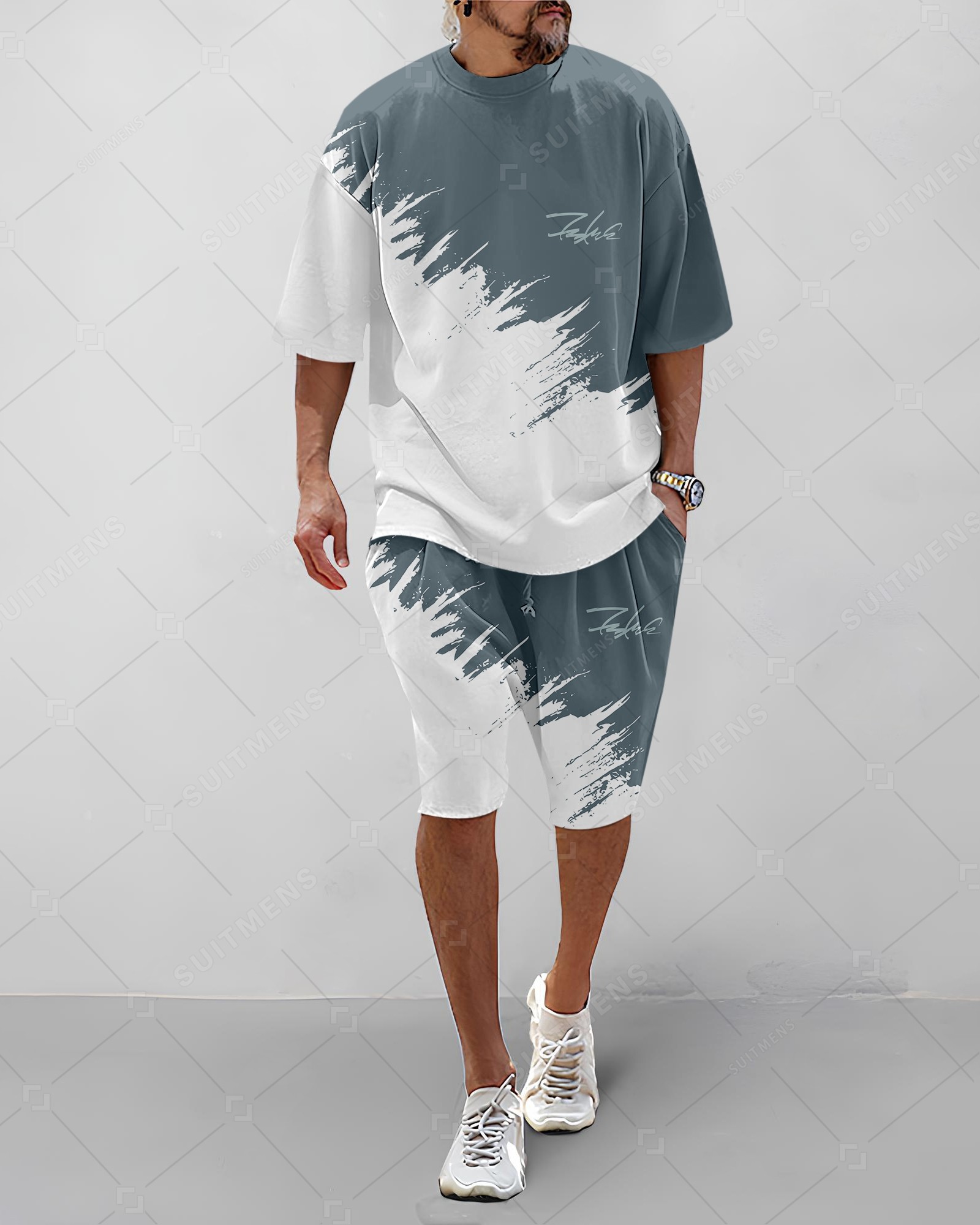 Men's Gradient Print Shorts Set 326