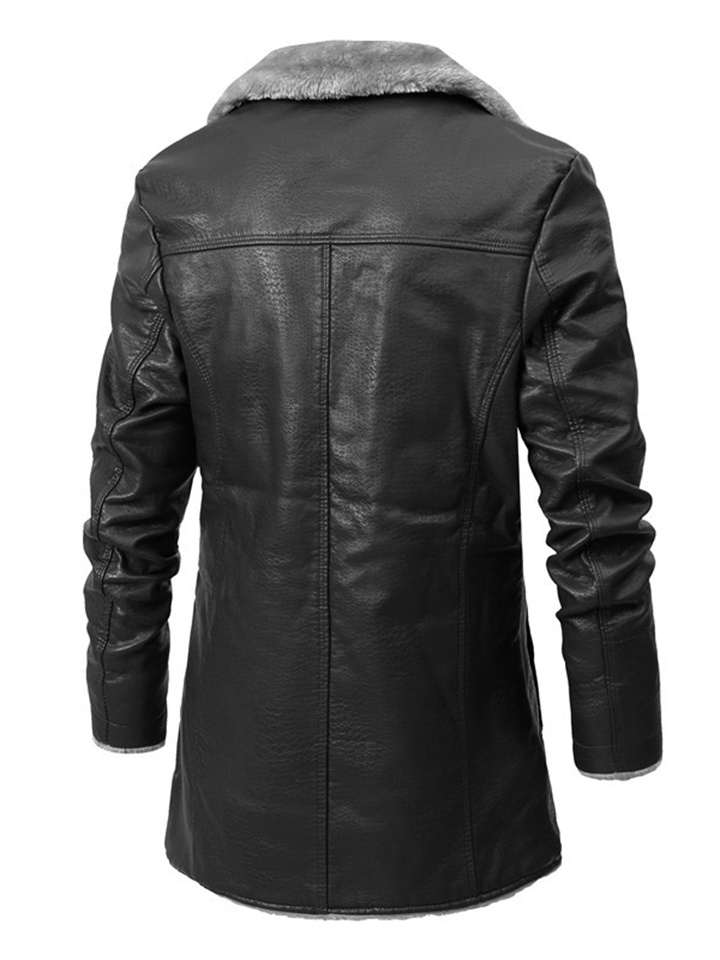 Men's Medium-length Leather Jacket Fall and Winter Padded Large Lapel ...