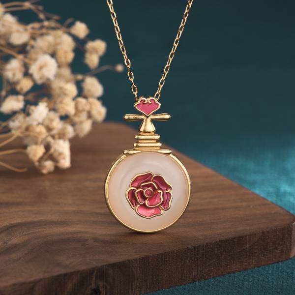Natural Jade Vintage Pipa Enamel Pendant Necklace