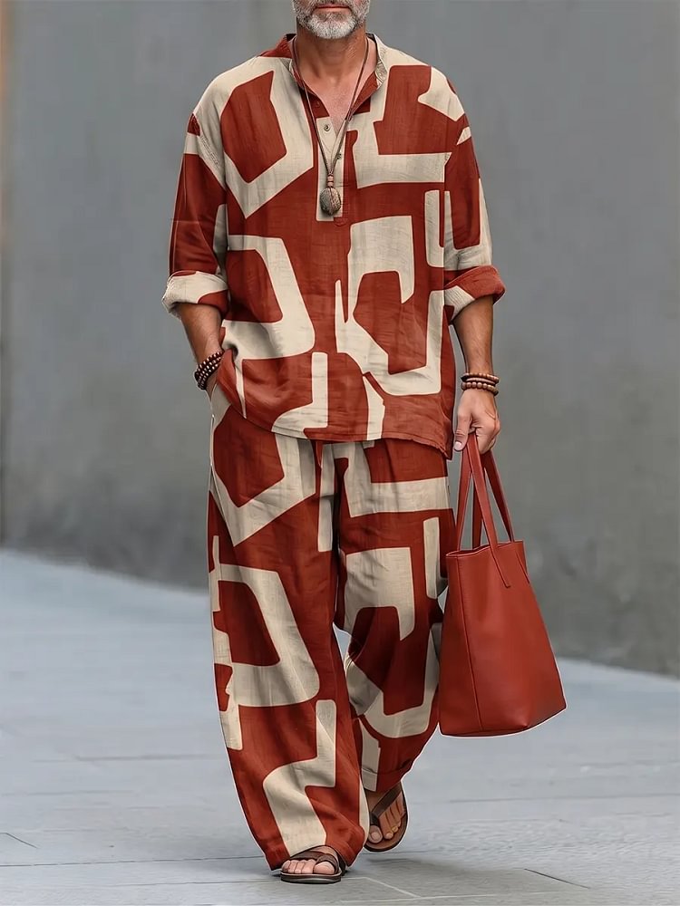 Comfortable Abstract Art Print Linen Pants Set