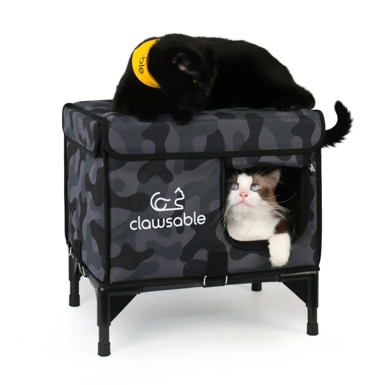 2 in 1 Outdoor Black Camo Elevated Top-Openable Insulation Cat House