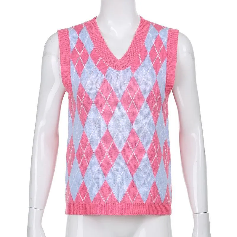 DIAMOND CHECK KNIT VEST 202108主动下架