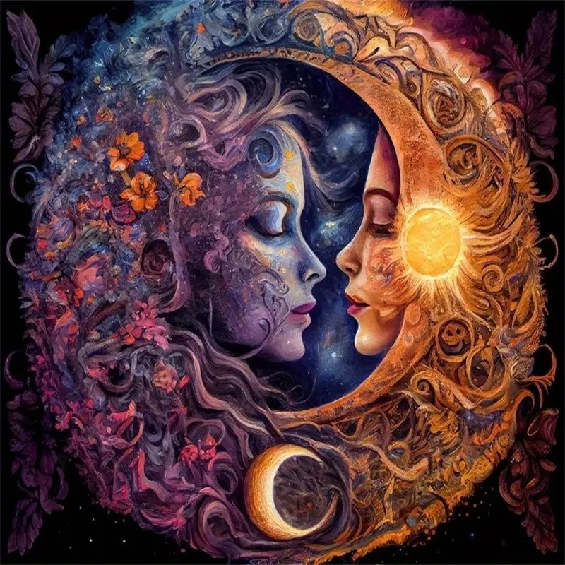 Sun Moon Beauty (velvet cloth) AB drill full round/square diamond painting