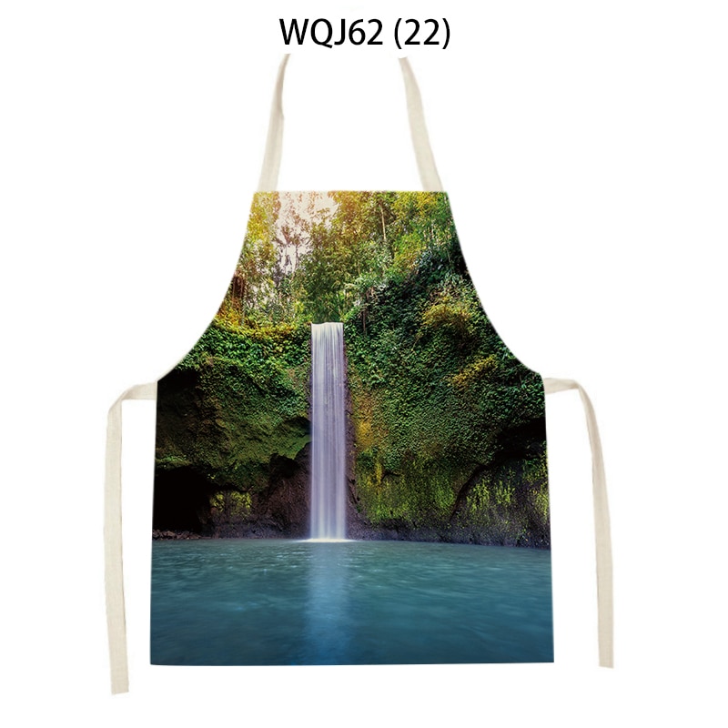 Linen Kitchen Apron - Waterfall beach scenery