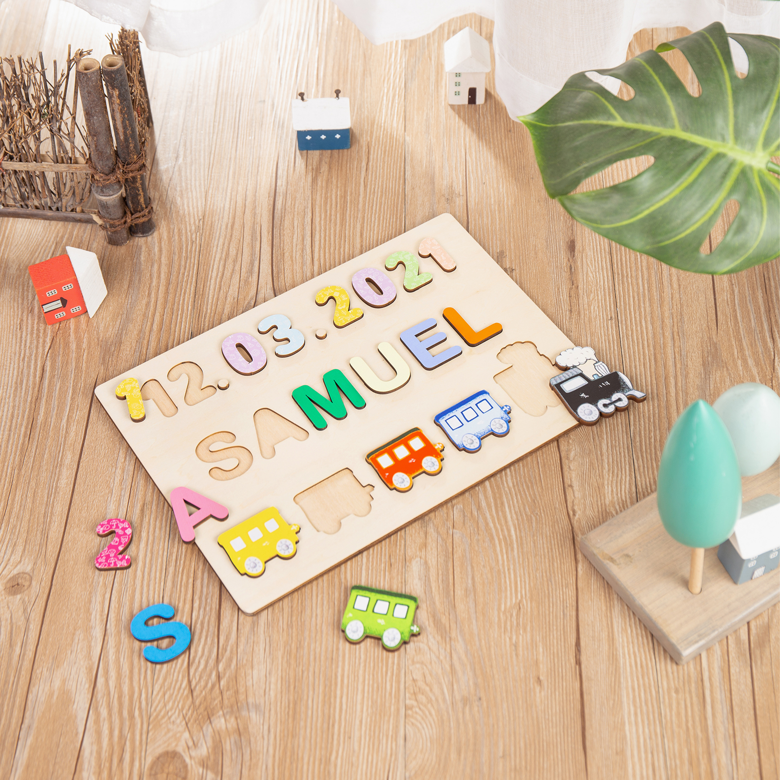Holz Puzzle-Personalisiertes 1 Name & Datum Dampflok Puzzle Geschenk ...