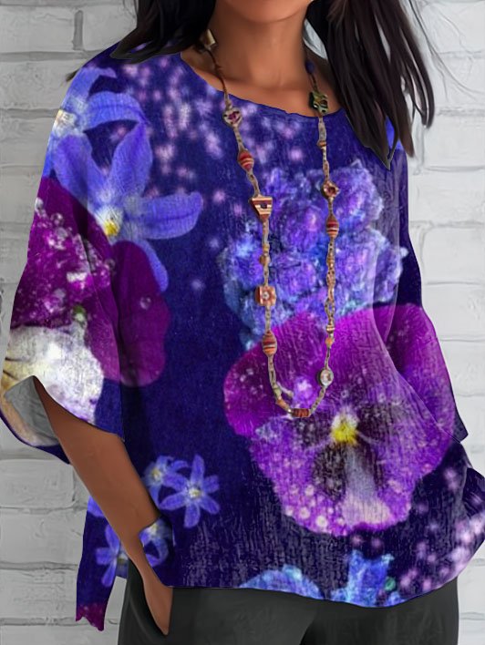 Women's Purple Floral Print Top