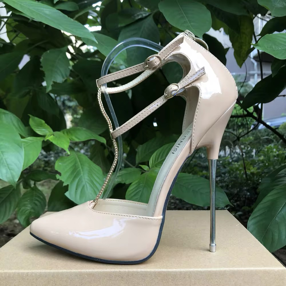 Strirrup Stiletto Heel Pointed Toe T-strap Pumps
