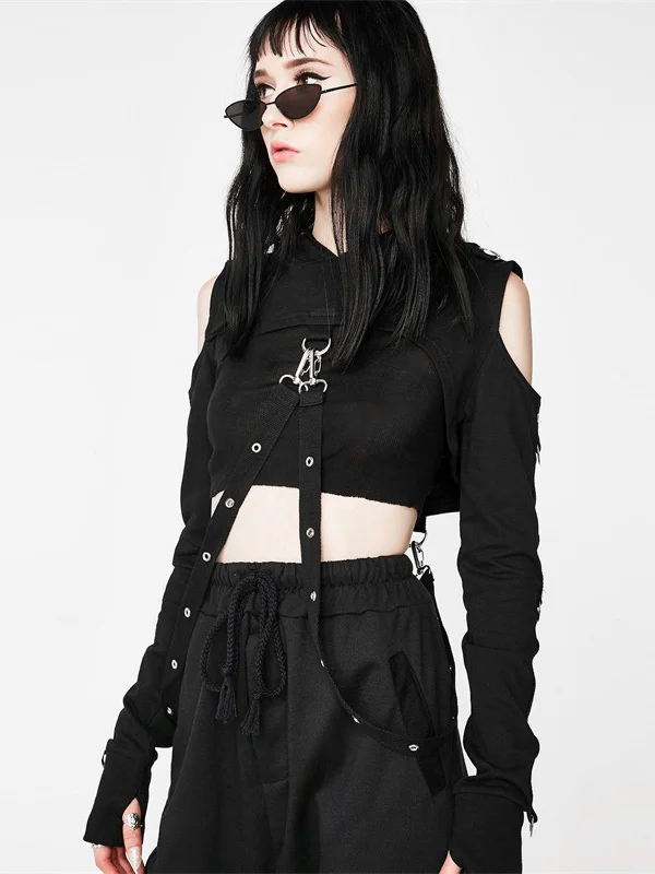 Off Shoulder Cutout Strappy Goth Rocky Cropped Top