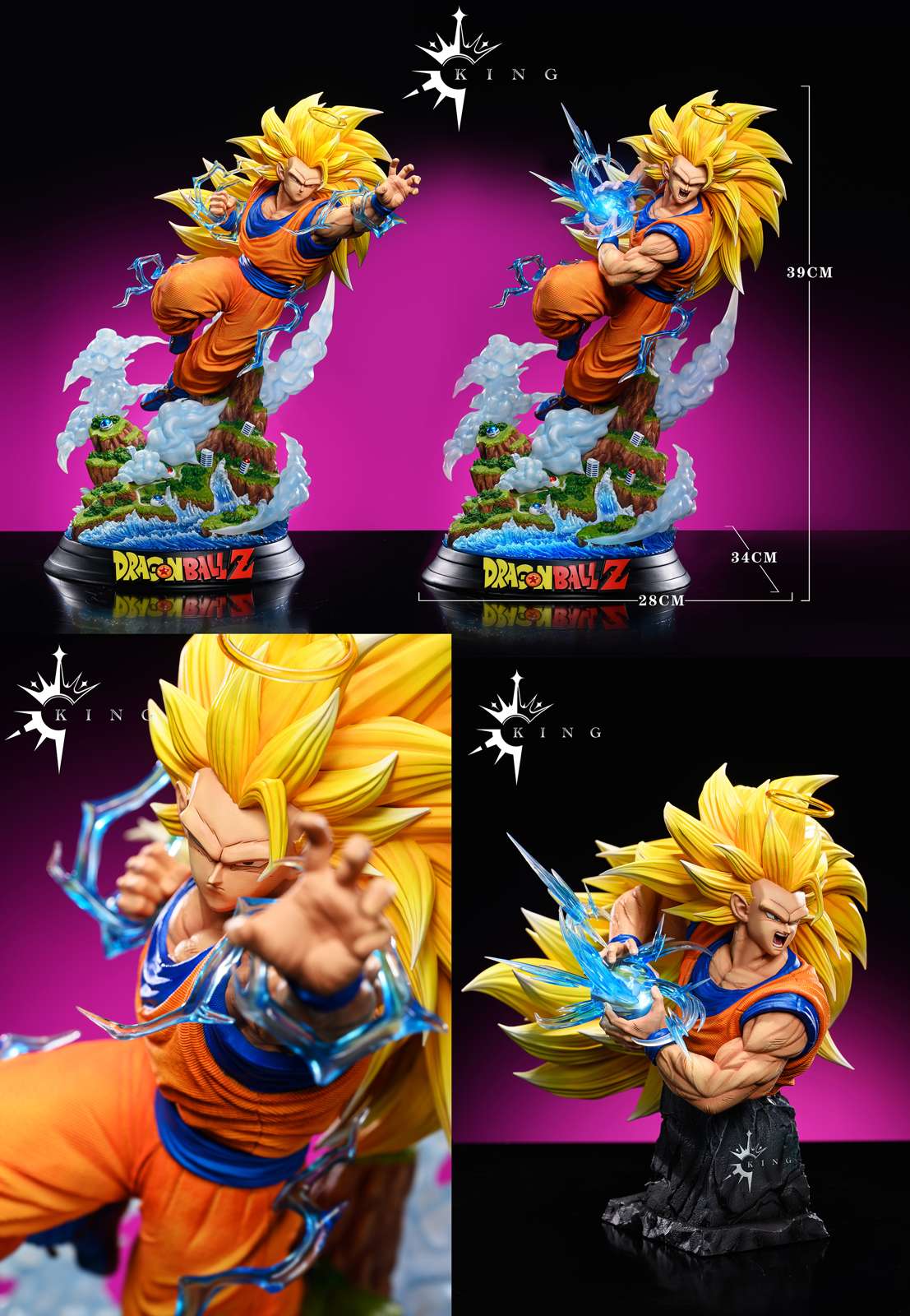 Super Saiyan 3 Son Goku with LED - Dragon Ball Resin Statue - KING Studio