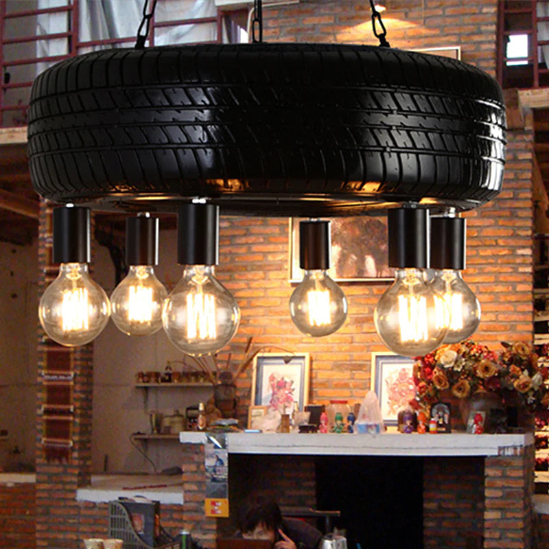 Cafe Car Tire Pendant Lamp Rubber 6 Lights Vintage Stylish Chandelier ...