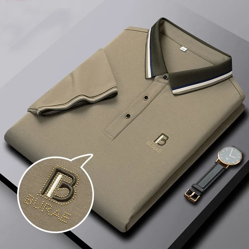 Men's Lapel Embroidered Casual Solid Color Polo Shirt