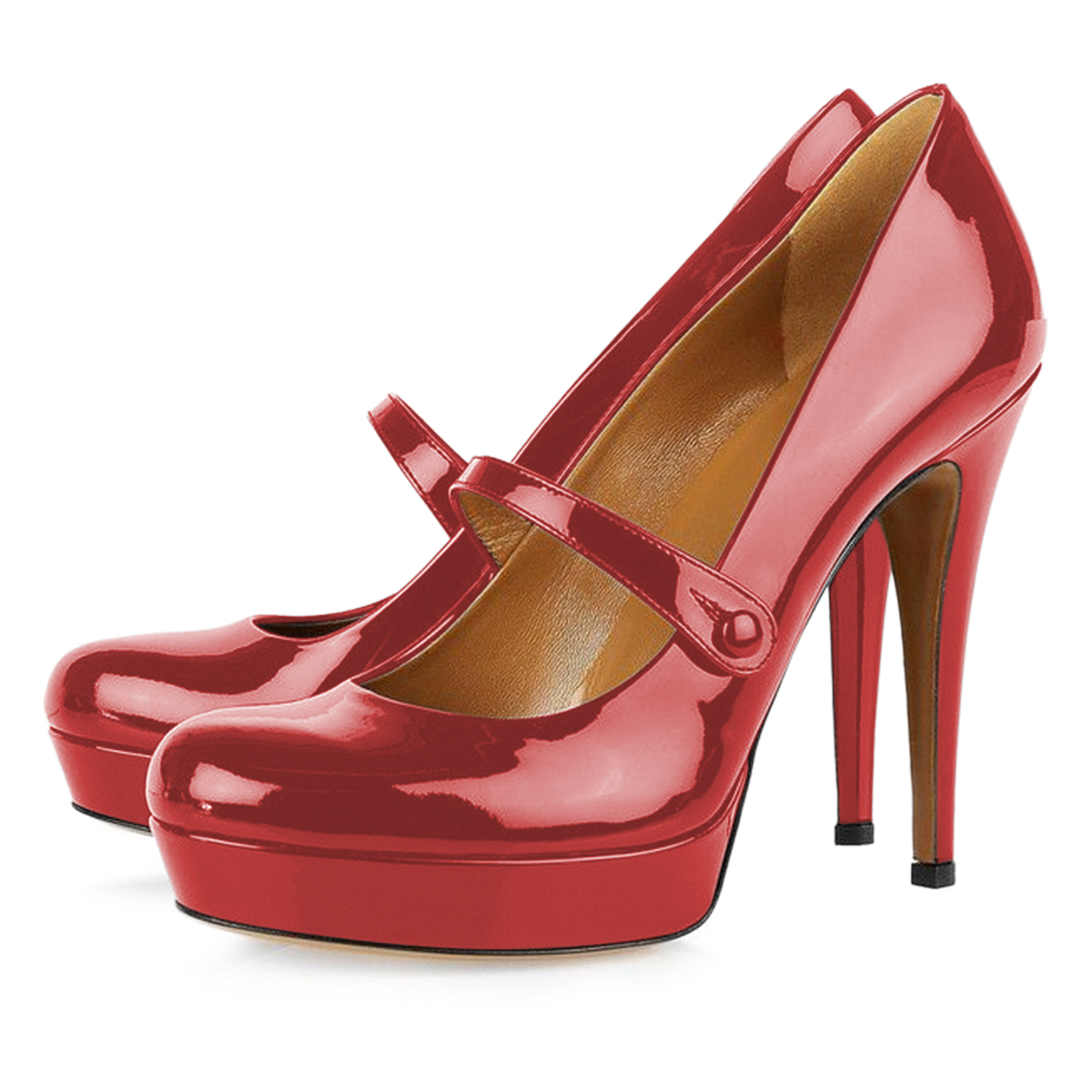 Red Patent Leather Buckle Strap Platform Mary Jane High Heels