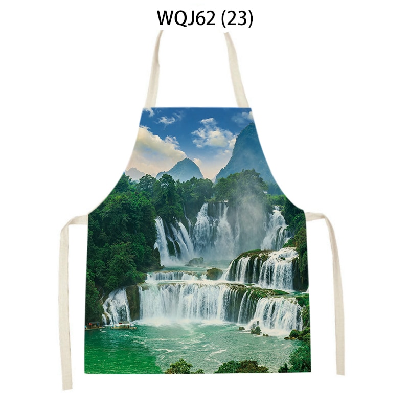 Linen Kitchen Apron - Waterfall beach scenery