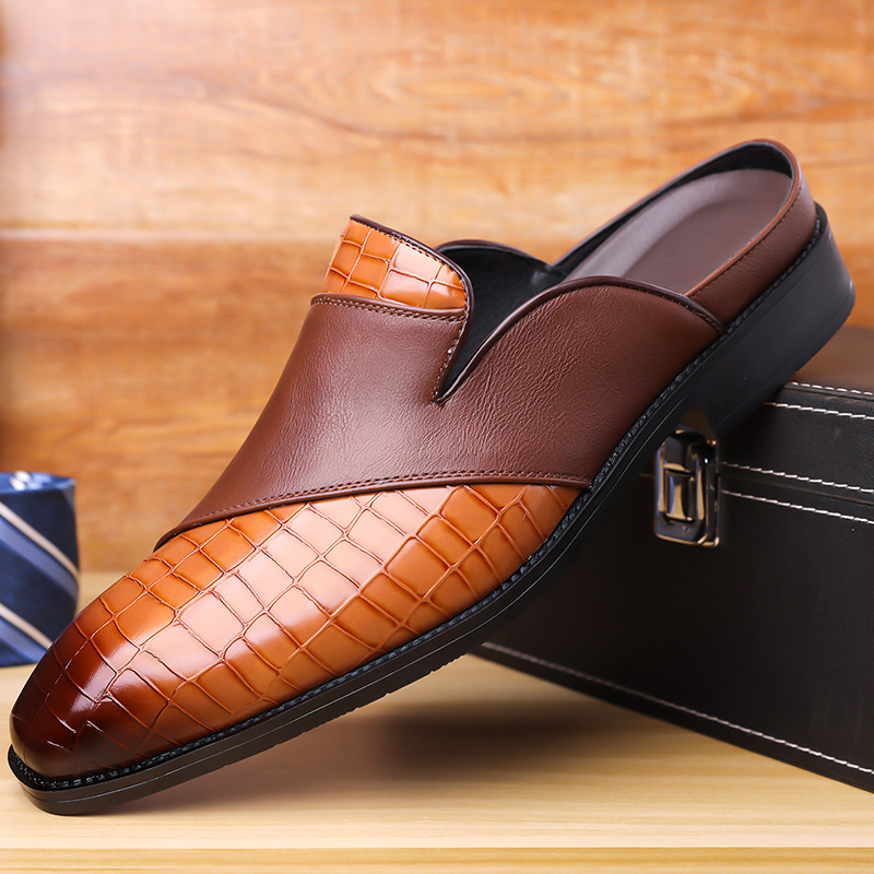 Men's Two-Tone Crocodile-Embossed Mule Slides Backless Business Casual ...