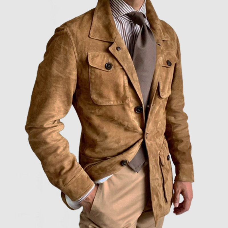 Men's Casual Suede Lapel Pocket Jacket