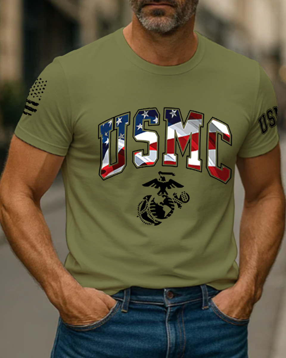 Men's T-shirt USMC Flag Letters T-shirt