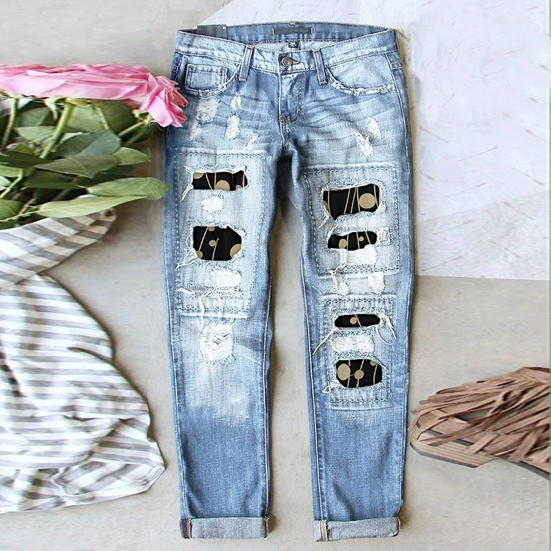 Stretch Ripped Frayed Raw Hem Distressed Denim Jeans with Holes and ...
