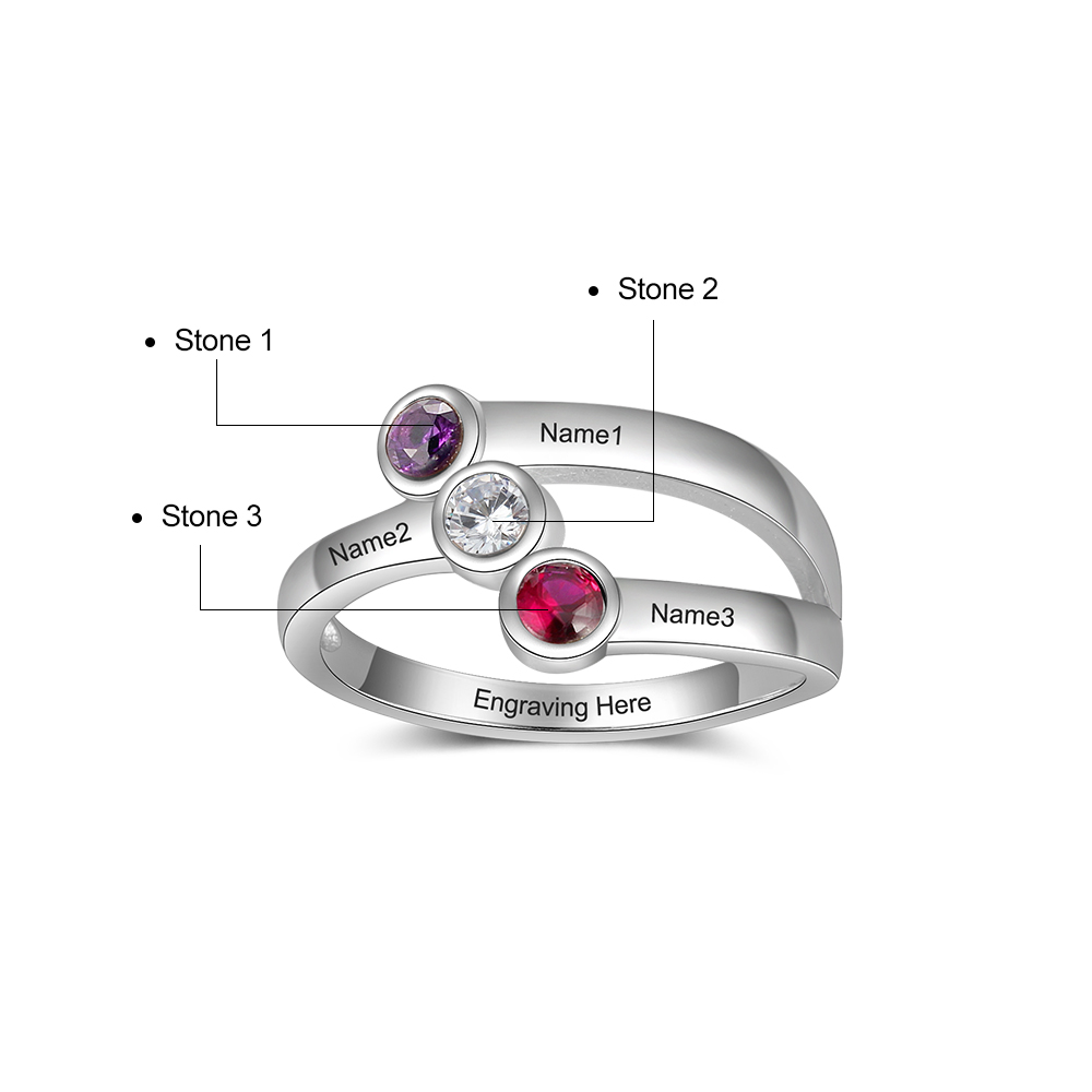 Personalized Birthstone Women's Ring With 3 Names