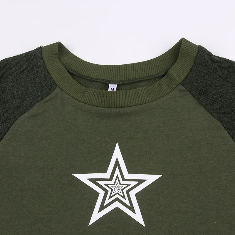 STAR PRINT CONTRAST RAGLAN SLEEVE SWEATSHIRT