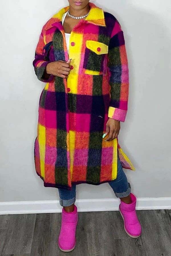 Warm Contrast Colorblock Boucle Midi Coat(Non-positioning printing)