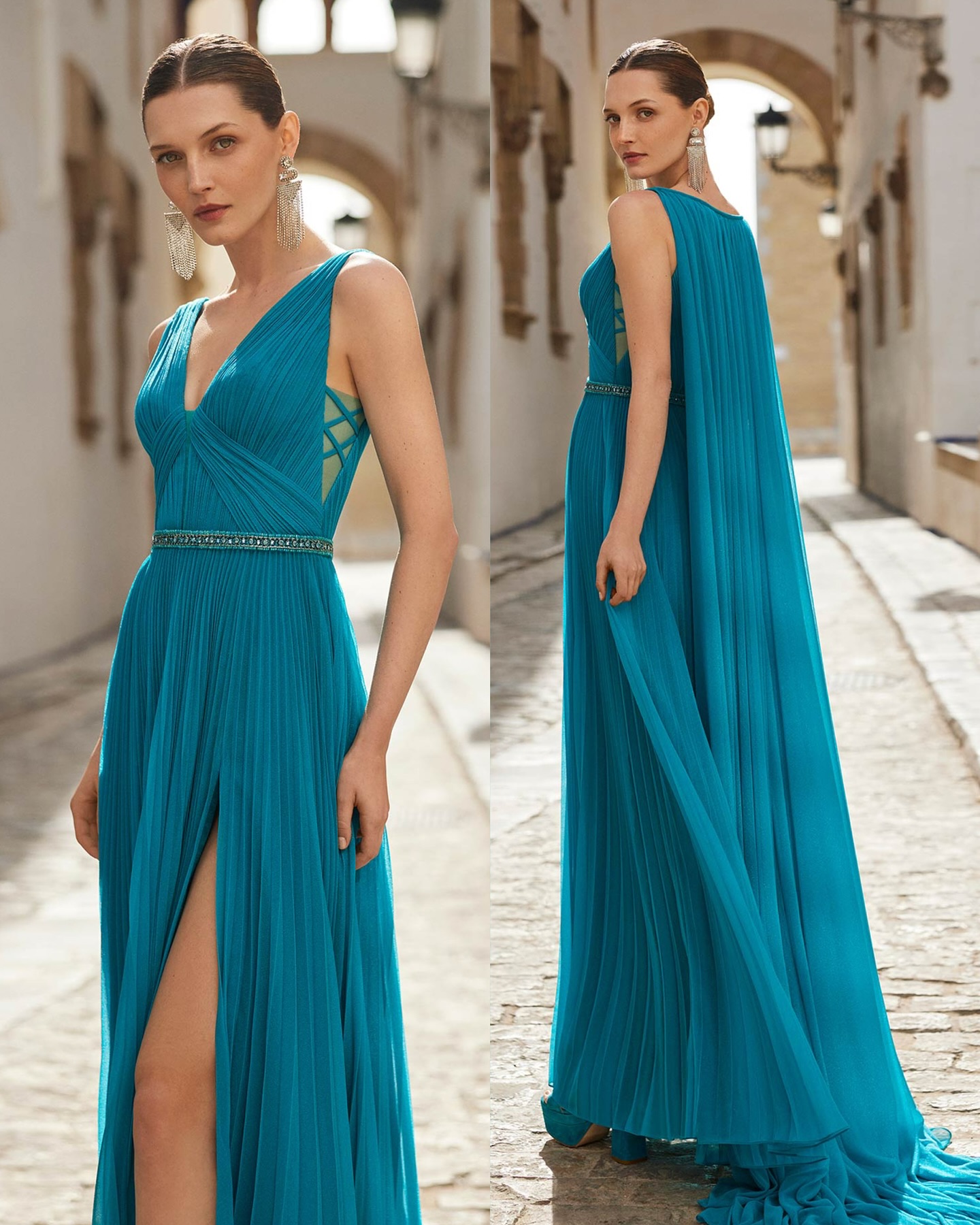 Miabel Elegant Jade V-Neck Long Split Prom Dress