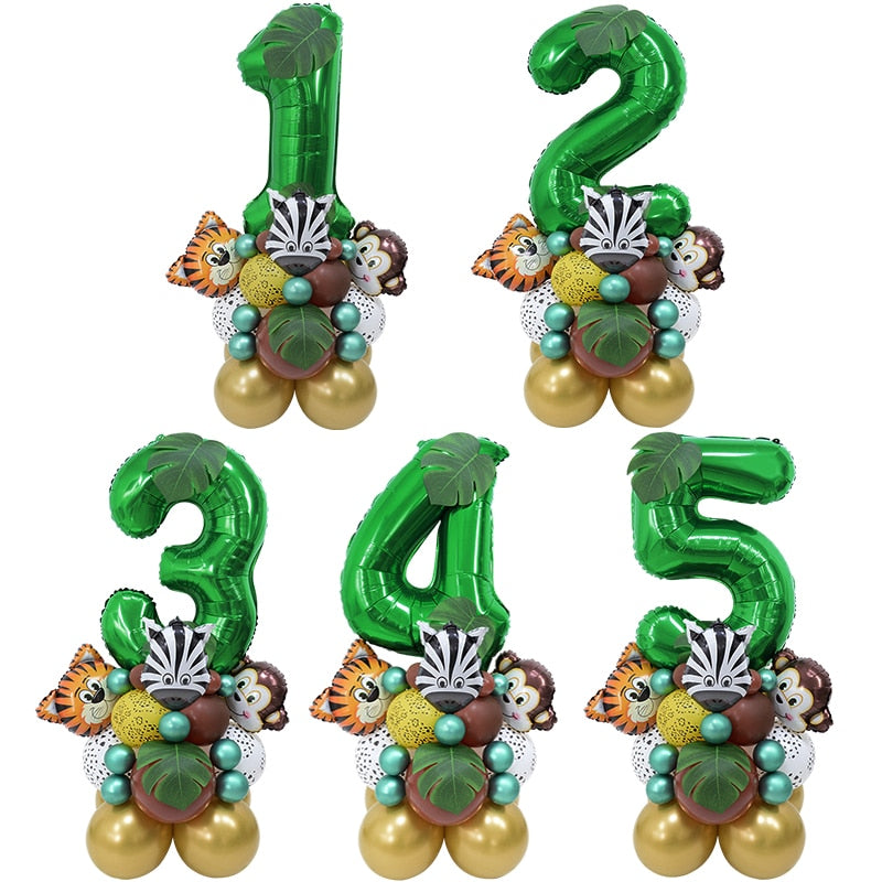 35pcs 1-9 Jungle Safari Animal Number Balloons Set Kids 1 2 3 Years ...