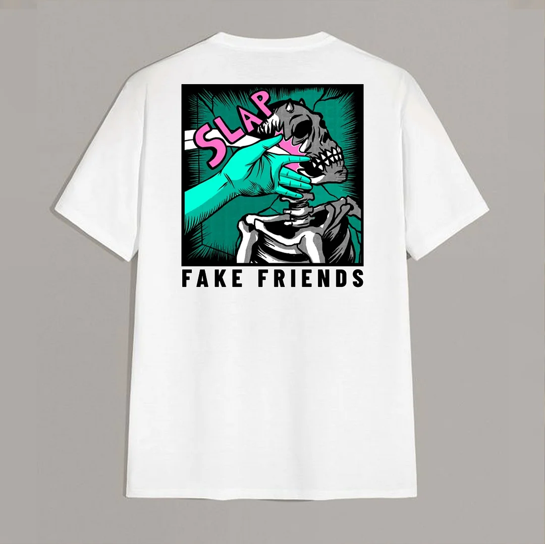 FAKE FRIENDS Slap the Skull with Hands White Print T-shirt
