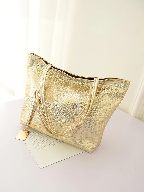 Elegant Solid Color Shiny Tote Bag
