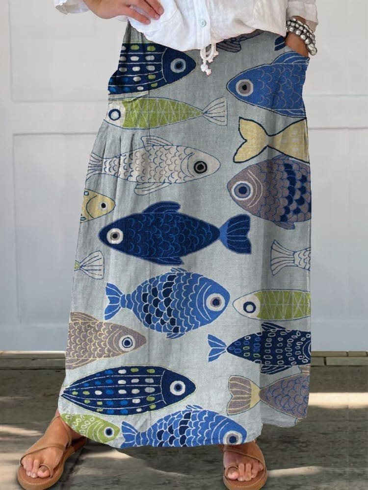 Women's Vintage Cute Fish Art Print Skirt