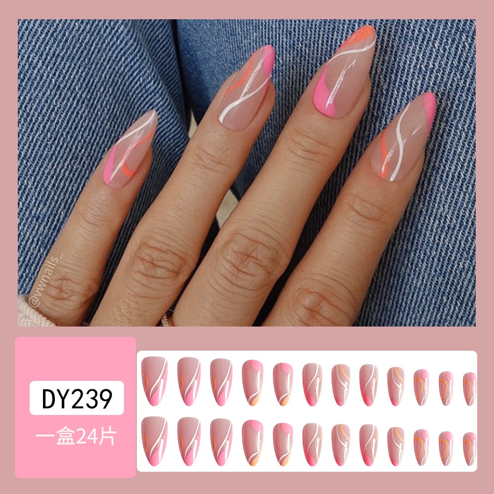 Churchf White Black Short False Nails with Wave Line Rhinestone Design ...